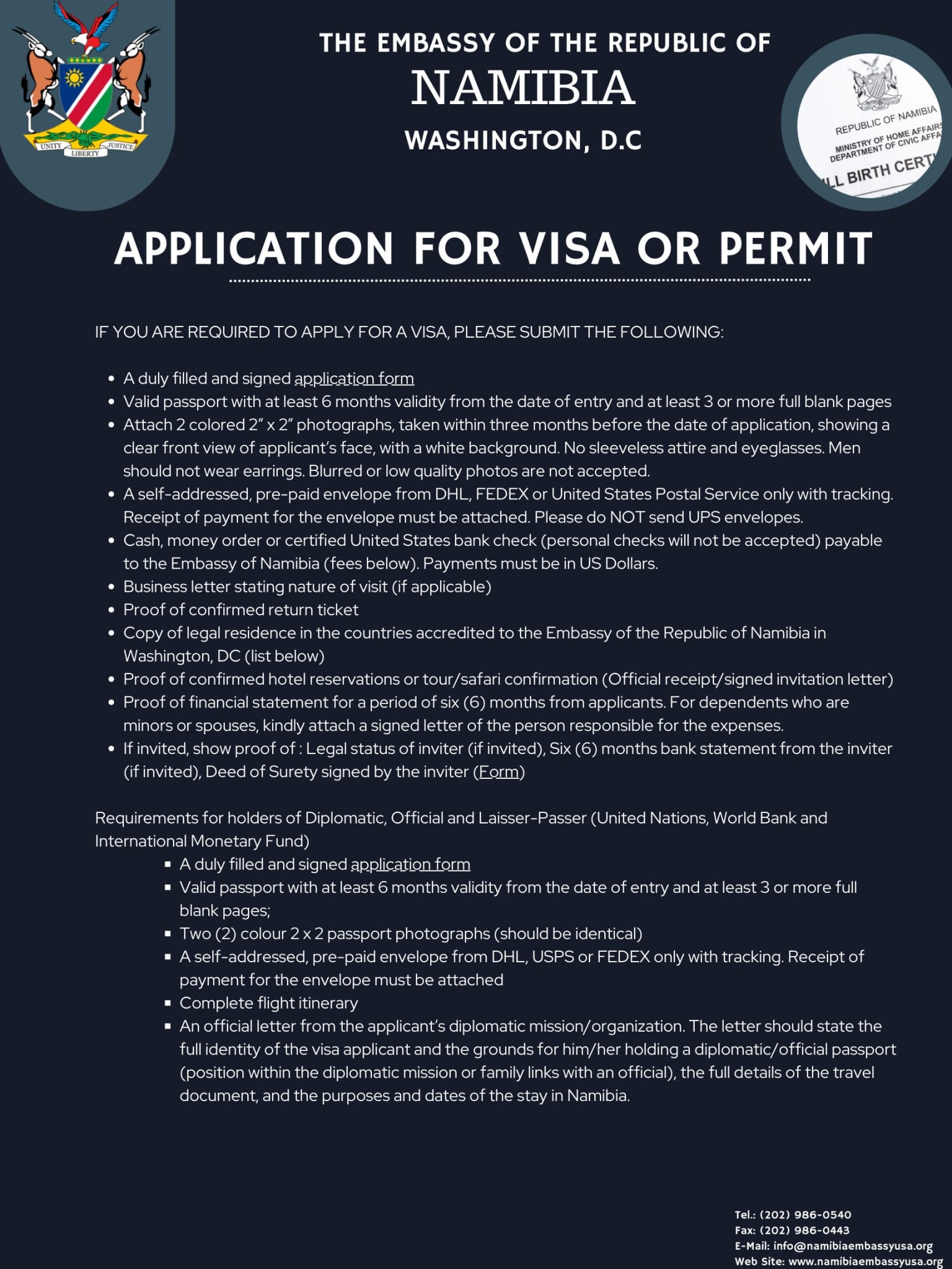 Application for visa or permit – Embassy Of The Republic Of Namibia