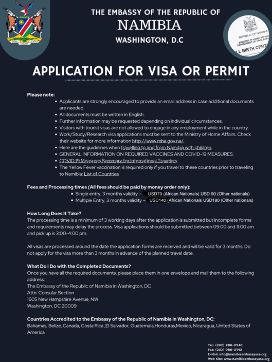 Application for visa or permit – Embassy Of The Republic Of Namibia