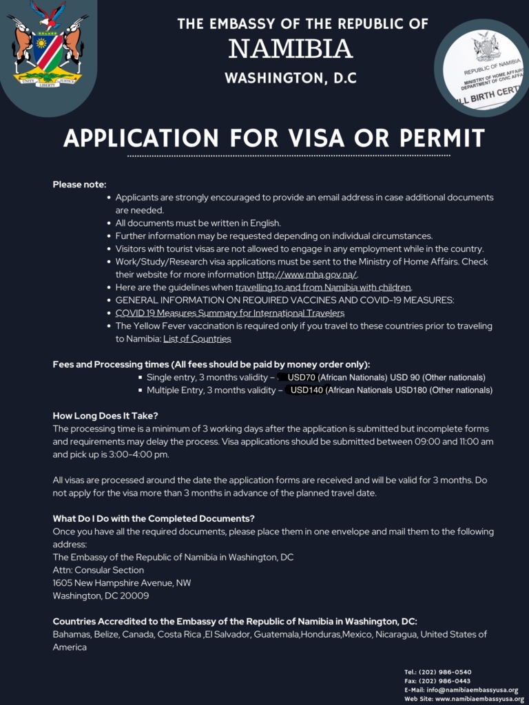 Application for visa or permit – Embassy Of The Republic Of Namibia